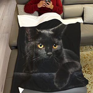 YISUMEI Black Cat Throw Blanket Modern Black Decorative Big Eyes Black Cat Fleece Blanket Soft Warm Cozy for Kids Adult Gifts 50"x60"