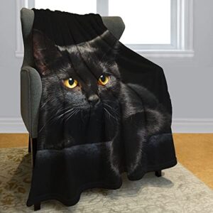 YISUMEI Black Cat Throw Blanket Modern Black Decorative Big Eyes Black Cat Fleece Blanket Soft Warm Cozy for Kids Adult Gifts 50"x60"