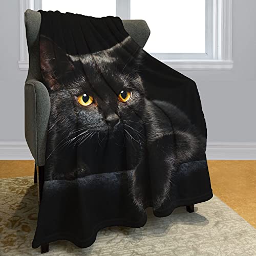 YISUMEI Black Cat Throw Blanket Modern Black Decorative Big Eyes Black Cat Fleece Blanket Soft Warm Cozy for Kids Adult Gifts 50"x60"