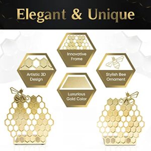 Honeycomb Book Ends - Premium Gold Decorative Bookends for Shelves - Heavy Duty Bookends for Heavy Books - Modern Metal Non-Skid Book Holders (1 Pair, 2 Pieces) by Special Lucy