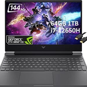 HP Victus 15t 15.6" FHD 144Hz Gaming Laptop (Intel 12th Gen i7-12650H, 64GB RAM, 1TB PCIe SSD, Geforce RTX 3050 Ti 4GB) 10-Core (Beat Ryzen 7 5800H), Backlit, Webcam, HDMI Cable, Windows 11 Home