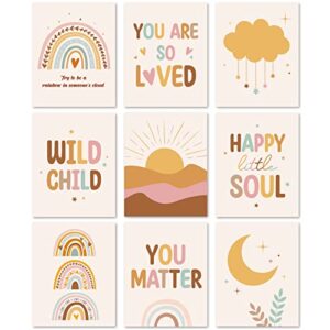 9pcs boho rainbow inspirational wall art prints boho nursery poster decor for girl or boy boho decor for bedroom school bathroom nursery boho classroom decor boho rainbow baby shower decorations(unframed 8 x 10 inches)