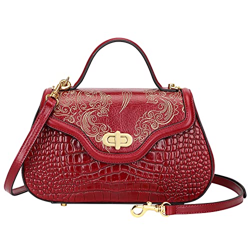 PIJUSHI Designer Crossbody Purses and Handbags for Women Crocodile Leather Satchel Bag (66522 Red)