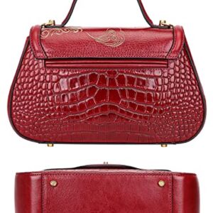 PIJUSHI Designer Crossbody Purses and Handbags for Women Crocodile Leather Satchel Bag (66522 Red)