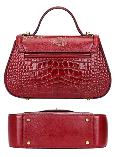 PIJUSHI Designer Crossbody Purses and Handbags for Women Crocodile Leather Satchel Bag (66522 Red)