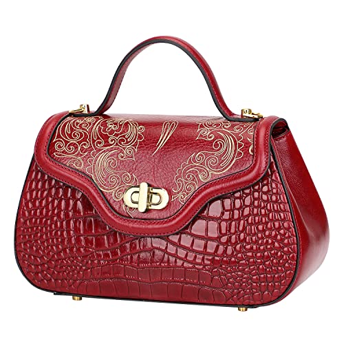 PIJUSHI Designer Crossbody Purses and Handbags for Women Crocodile Leather Satchel Bag (66522 Red)