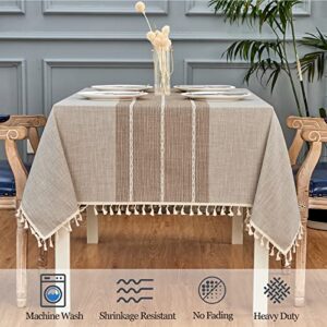 Mebakuk Rectangle Table Cloth Linen Farmhouse Tassel Tablecloth Wrinkle Free and Dust-Proof Decorative Embroidered Fabric Table Cover for Kitchen (Oblong 55" x 70" (4-6 Seats), Coffee Stripe)