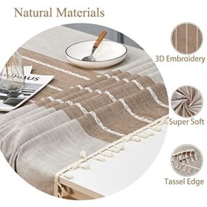 Mebakuk Rectangle Table Cloth Linen Farmhouse Tassel Tablecloth Wrinkle Free and Dust-Proof Decorative Embroidered Fabric Table Cover for Kitchen (Oblong 55" x 70" (4-6 Seats), Coffee Stripe)