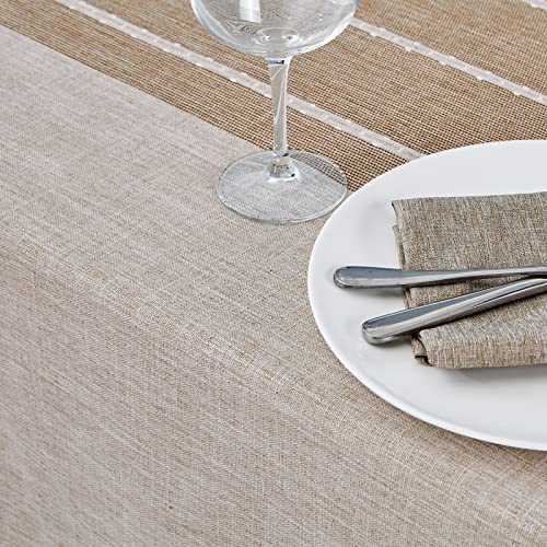 Mebakuk Rectangle Table Cloth Linen Farmhouse Tassel Tablecloth Wrinkle Free and Dust-Proof Decorative Embroidered Fabric Table Cover for Kitchen (Oblong 55" x 70" (4-6 Seats), Coffee Stripe)