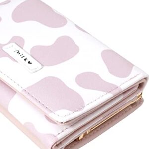 Sunwel Fashion Girls Cute Cow Print Kiss Lock Coin Pouch Tri-folded Wallet Small Wallet Cash Pocket Card Holder ID Window Purse for Women