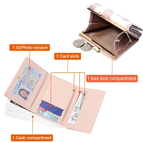 Sunwel Fashion Girls Cute Cow Print Kiss Lock Coin Pouch Tri-folded Wallet Small Wallet Cash Pocket Card Holder ID Window Purse for Women