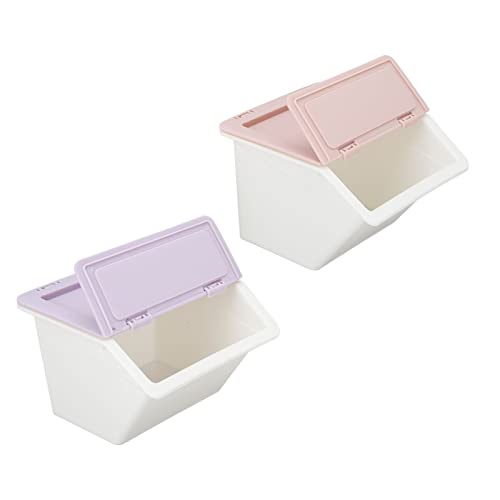 Desk Storage Box Purple Pink Dust Cover Stackable Design Keeping Tidy Skincare Organizer for Cosmetic