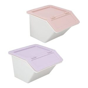 Desk Storage Box Purple Pink Dust Cover Stackable Design Keeping Tidy Skincare Organizer for Cosmetic