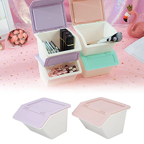 Desk Storage Box Purple Pink Dust Cover Stackable Design Keeping Tidy Skincare Organizer for Cosmetic