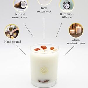 Aluminate Life Luxury Glass Jar Candle, Energy - Red Carnelian Crystal Infused - Scents of Lemon, Grapefruit, & Bergamot - Passion, Confidence, & Vitality - Coconut Wax, Essential Oils, Dr. Developed