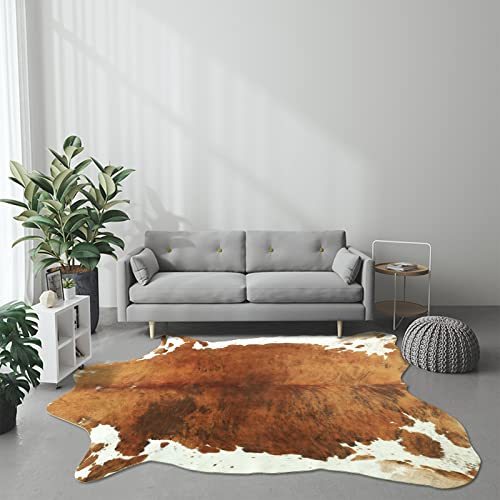 DweIke Faux Cowhide Rug 5.2ft x 6.2ft/158x190cm, Large Size Faux Fur Animal Cow Print Carpet for Bedroom, Living Room, Office, Home Decor Mat, Cowhide Rug, Brown