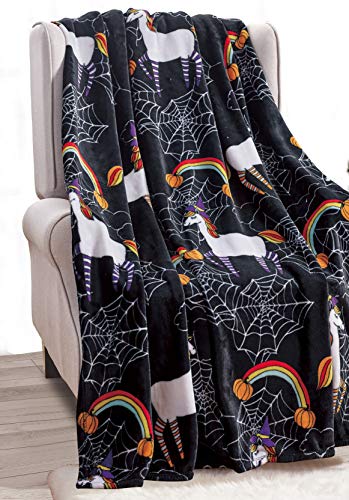 Elegant Comfort Lightweight Throw Blanket- Halloween Themed, Soft, Cozy and Plush- Throw Blankets, Perfect for Lounging This Spooky Season, 50 x 60 inches, Black Unicorn, Throw Blanket