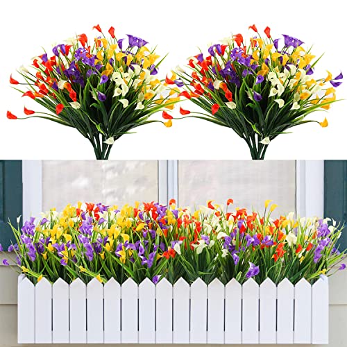 Lokediren Artificial Flowers for Outdoors, 16 Bundles Fake Plants UV Resistant,Faux Plastic Flower for Outdoor Outside Decorations