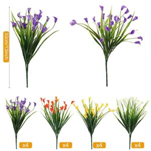 Lokediren Artificial Flowers for Outdoors, 16 Bundles Fake Plants UV Resistant,Faux Plastic Flower for Outdoor Outside Decorations