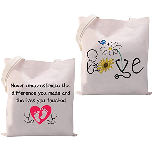 VAMSII Midwife Gifts Labor and Delivery Nurse Tote Bag Never Underestimate the Difference You Made Shopping Bag (Midwife Tote Bag)