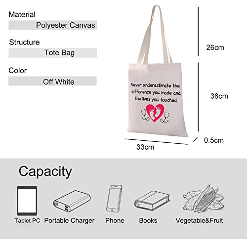 VAMSII Midwife Gifts Labor and Delivery Nurse Tote Bag Never Underestimate the Difference You Made Shopping Bag (Midwife Tote Bag)