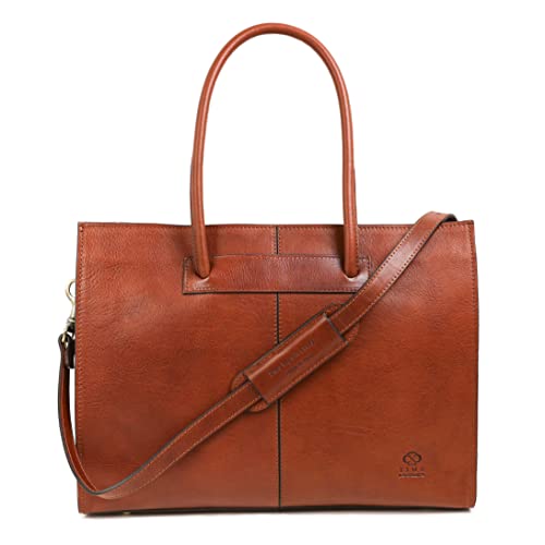 Time Resistance Leather Handbag - Top Handle Bag - Full-Grain Leather Tote Bag - Purse for Women (Cognac)