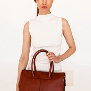 Time Resistance Leather Handbag - Top Handle Bag - Full-Grain Leather Tote Bag - Purse for Women (Cognac)