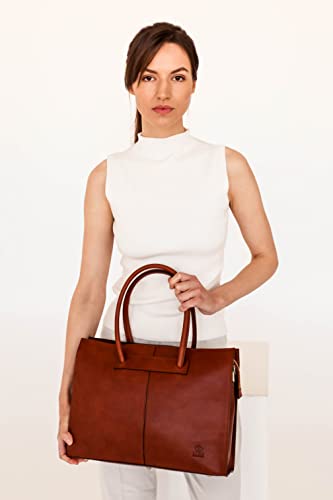 Time Resistance Leather Handbag - Top Handle Bag - Full-Grain Leather Tote Bag - Purse for Women (Cognac)