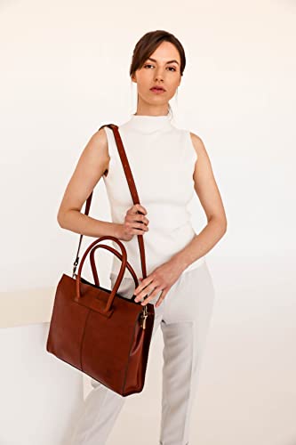 Time Resistance Leather Handbag - Top Handle Bag - Full-Grain Leather Tote Bag - Purse for Women (Cognac)