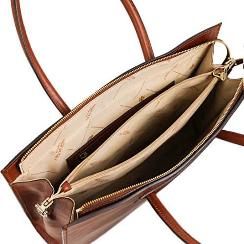 Time Resistance Leather Handbag - Top Handle Bag - Full-Grain Leather Tote Bag - Purse for Women (Cognac)