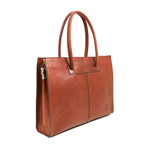 Time Resistance Leather Handbag - Top Handle Bag - Full-Grain Leather Tote Bag - Purse for Women (Cognac)