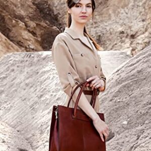 Time Resistance Leather Handbag - Top Handle Bag - Full-Grain Leather Tote Bag - Purse for Women (Cognac)