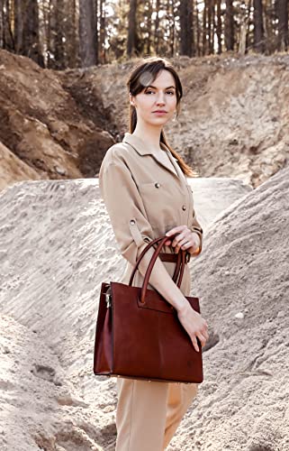 Time Resistance Leather Handbag - Top Handle Bag - Full-Grain Leather Tote Bag - Purse for Women (Cognac)