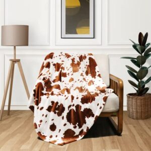 brown cow print blanket cozy soft cow print throw blanket lightweight fleece cow blanket couch chairs sofa bedroom living room 50×60 inch perfect cow gift boys girls adults student