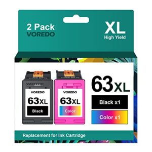 63xl black/tri-color ink (2-pack), 63xl ink cartridges combo pack replacement for hp ink 63 63xl for hp officejet 3830 4650 4655 5200 5255 envy 4520 4510 4512 deskjet 1112 f6u63a f6u64a,remanufactured