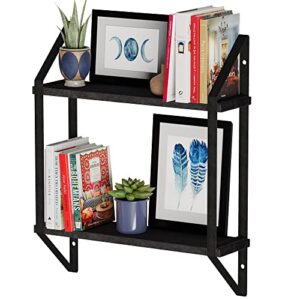 wallniture ponza floating shelves for wall decor, bathroom organizer, 2 tier bookshelf living room decor, kitchen organization 17″ black wall shelves for office decor