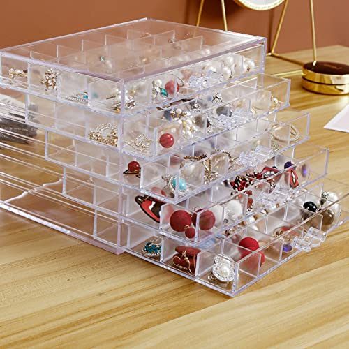 Earring Storage Box Organizer, Acrylic Jewelry Storage Box Holder 5 Drawers Transparent Jewelry Display Stand with 120 Small Compartments Gift Boxes for Women Girls