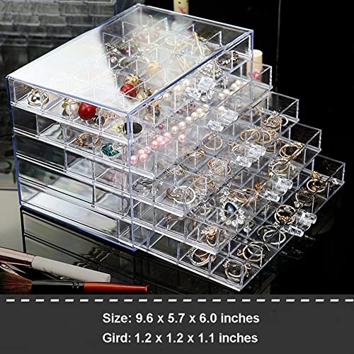 Earring Storage Box Organizer, Acrylic Jewelry Storage Box Holder 5 Drawers Transparent Jewelry Display Stand with 120 Small Compartments Gift Boxes for Women Girls