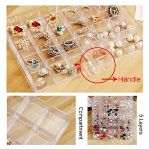 Earring Storage Box Organizer, Acrylic Jewelry Storage Box Holder 5 Drawers Transparent Jewelry Display Stand with 120 Small Compartments Gift Boxes for Women Girls