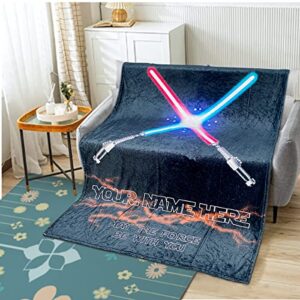 MXZLBY Personalized Lightsaber Theme Throw Blanket for Home, Travel, Boys, Men, Gifts, Customized Presents for Boyfriends Parents on Christmas New Year Fathers Mothers Day Easter, Baby Blanket