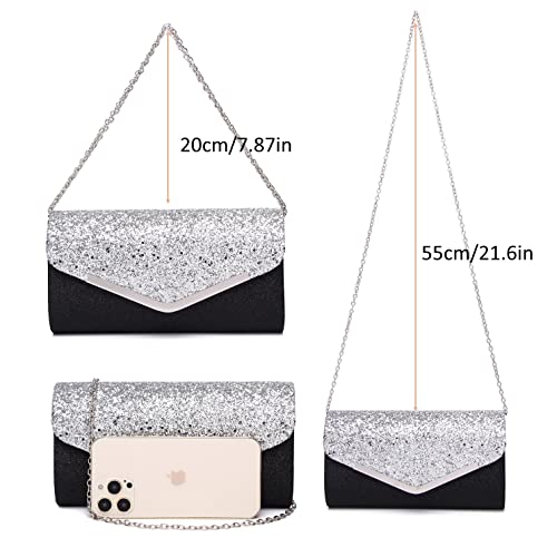 Gurina Womens Shiny Sequins Evening Clutch Sparkling Party Handbag Glittered Envelope Clutch Bling Shoulder Bag for Wedding Party Prom