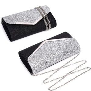 Gurina Womens Shiny Sequins Evening Clutch Sparkling Party Handbag Glittered Envelope Clutch Bling Shoulder Bag for Wedding Party Prom