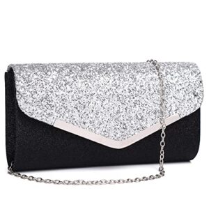 Gurina Womens Shiny Sequins Evening Clutch Sparkling Party Handbag Glittered Envelope Clutch Bling Shoulder Bag for Wedding Party Prom