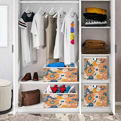 Kigai Beautiful Autumn Floral Pattern Open Home Storage Bins for Home Organization and Storage, Collapsible Closet Storage Bins, 11.02"L x 11.02"W x 11.02"H