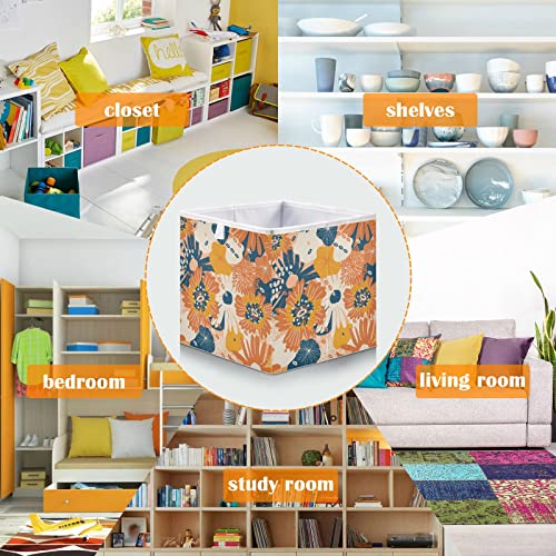 Kigai Beautiful Autumn Floral Pattern Open Home Storage Bins for Home Organization and Storage, Collapsible Closet Storage Bins, 11.02"L x 11.02"W x 11.02"H