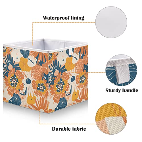 Kigai Beautiful Autumn Floral Pattern Open Home Storage Bins for Home Organization and Storage, Collapsible Closet Storage Bins, 11.02"L x 11.02"W x 11.02"H