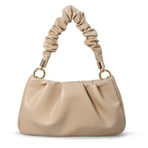 cloud pouch bag women shoulder handbag soft vegan leather vintage hobo chain cross body bag (nude)