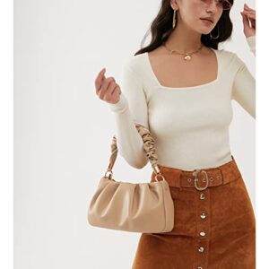 Cloud Pouch Bag Women Shoulder Handbag Soft Vegan Leather Vintage Hobo Chain Cross body Bag (Nude)