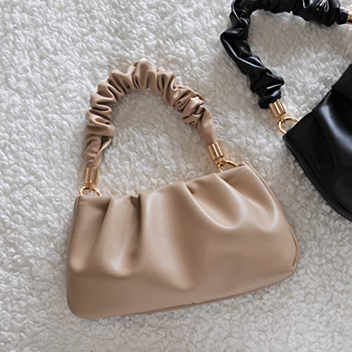 Cloud Pouch Bag Women Shoulder Handbag Soft Vegan Leather Vintage Hobo Chain Cross body Bag (Nude)