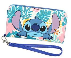 disney lilo & stitch tropical design snap-closure wristlet wallet w/tech pocket and wrist strap